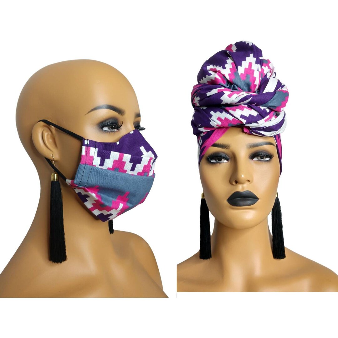 African Face Mask With Filter Pocket and Matching African Print Head ...