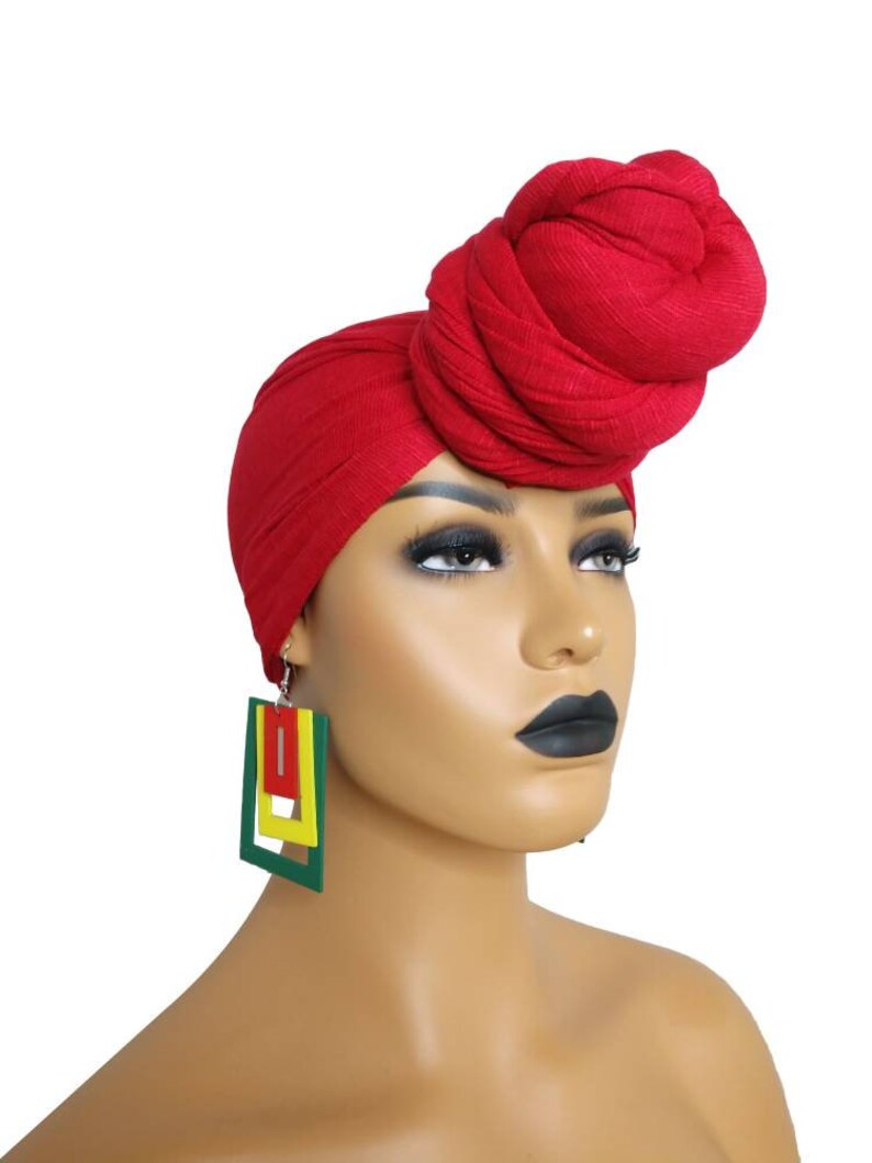 Red Stretch Head Wrap, Stretchy Headwrap, RBG Earrings, Afro Girl ...