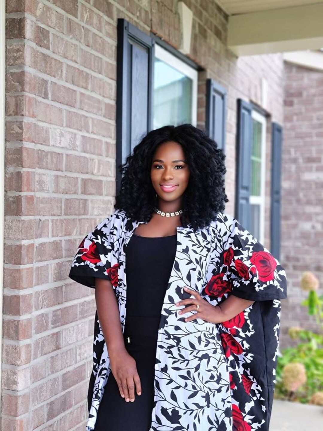 Women Kimono Red and White, Red Roses, African Clothing for Women Plus ...