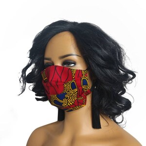 Red African Print Face Mask With Filter Pocket | Reusable, Washable ...