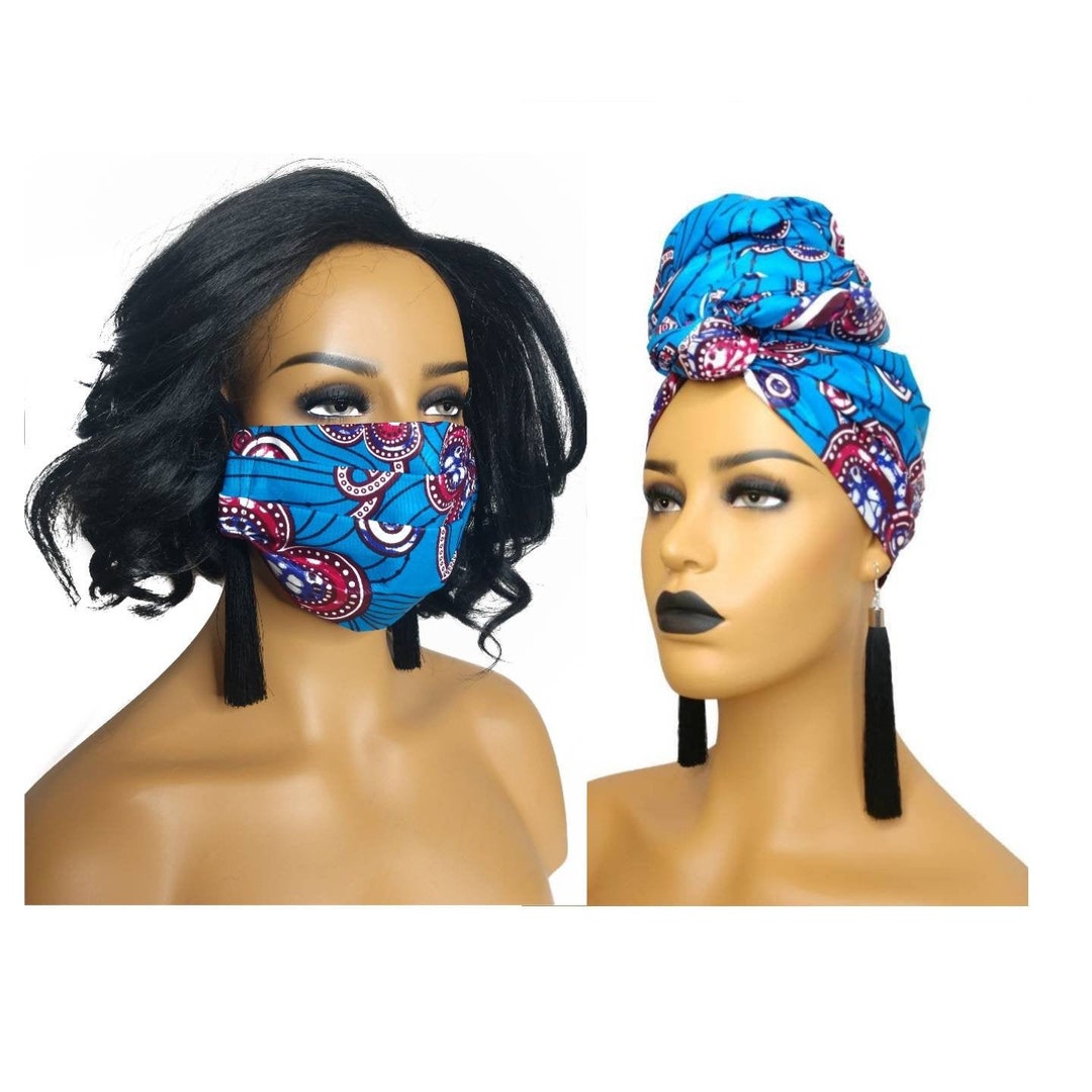 African Face Mask With Filter Pocket and Matching African Print Head ...