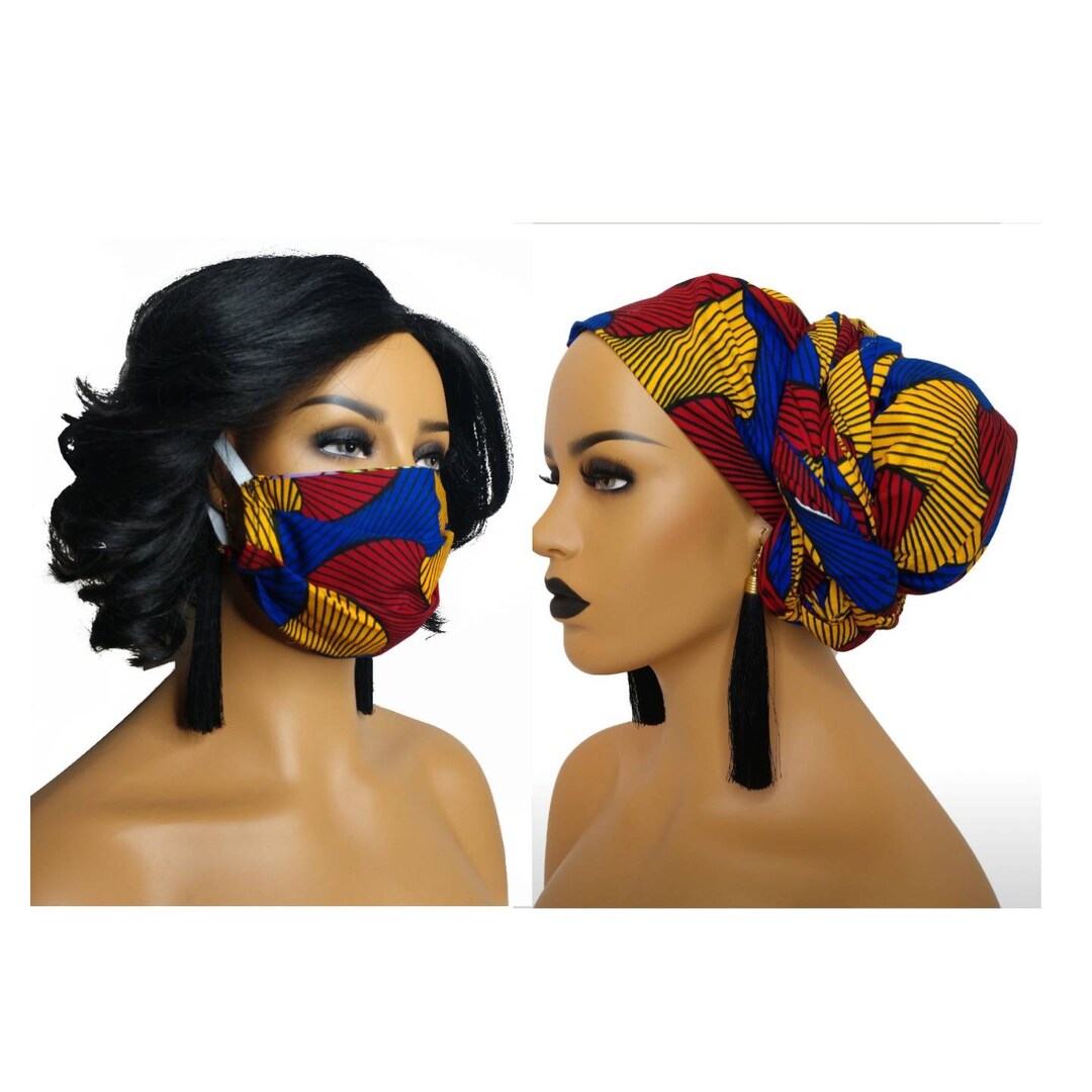 African Face Mask With Filter Pocket and Matching African Print Head ...