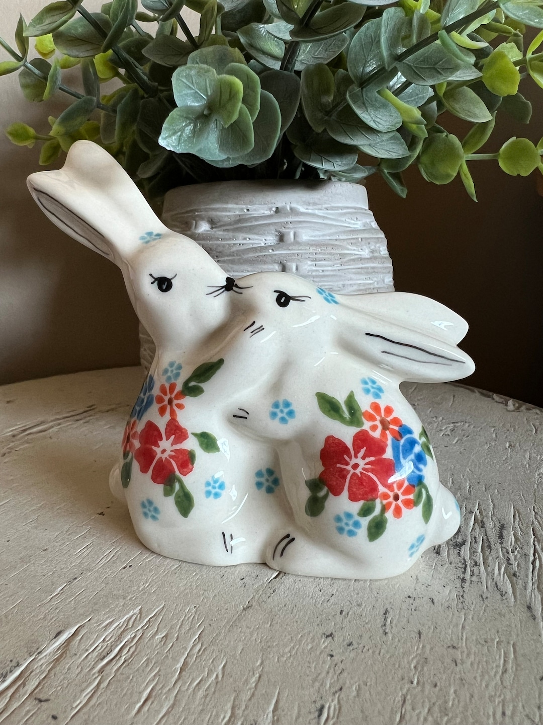 Polish Pottery Kissing Bunnies - Etsy