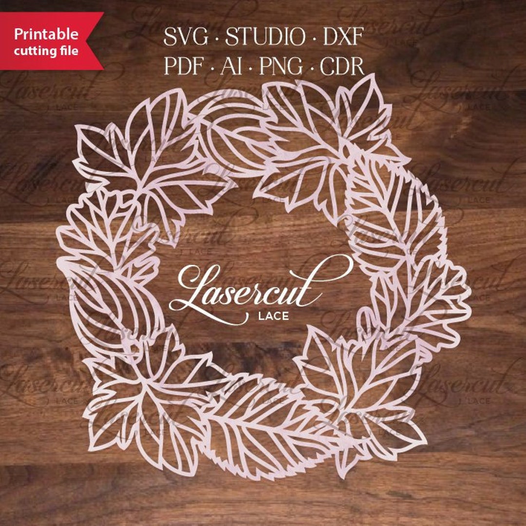 Fall Leaves Wreath Monogram Frame Svg, Autumn Placemat Svg, Leaf Wreath ...