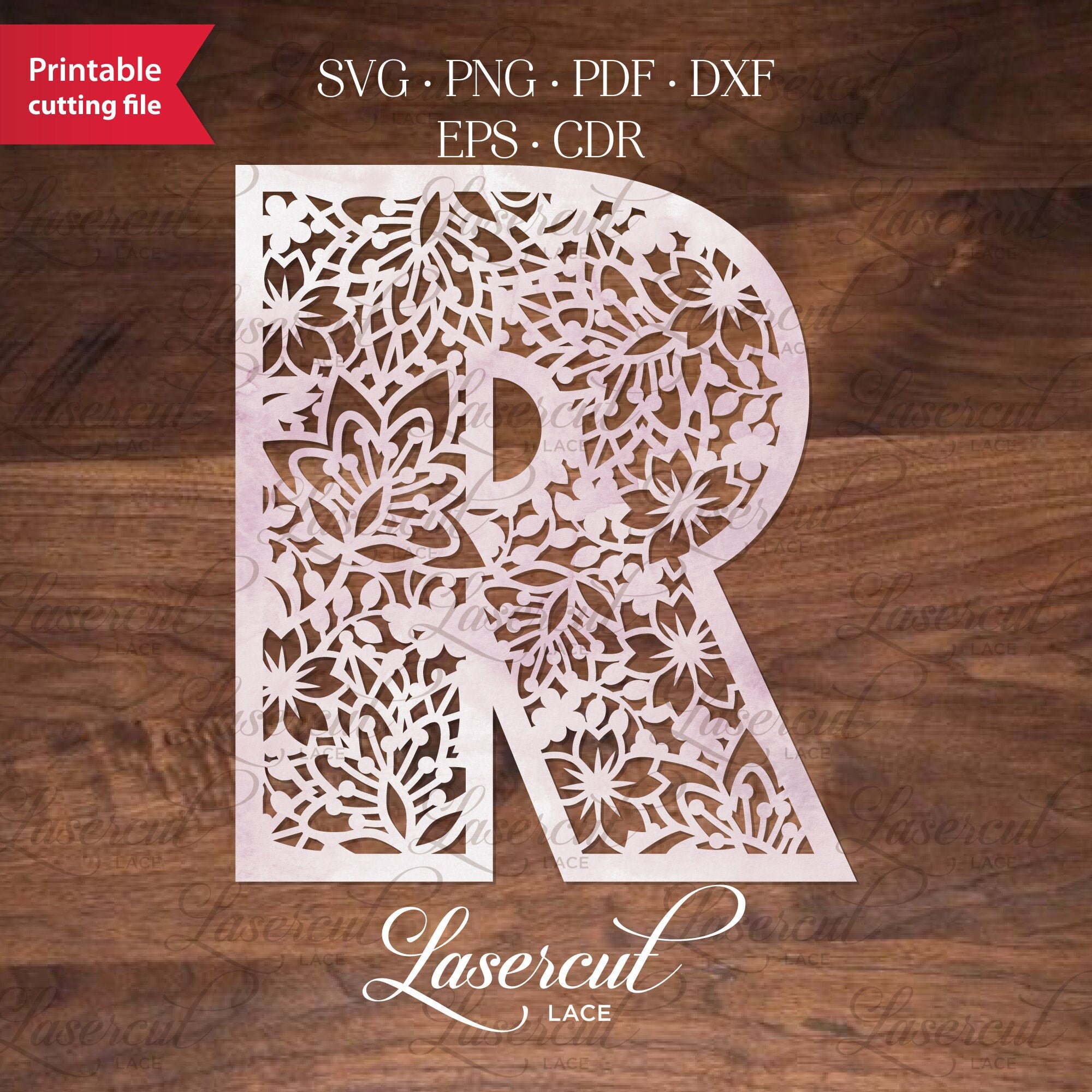 Papercut template flower filigree inset letter R monogram | Etsy