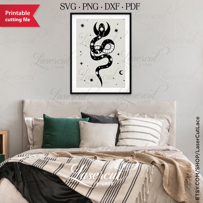 Celestial Serpent SVG Snake Moon and Stars Dxf Cutting File | Etsy