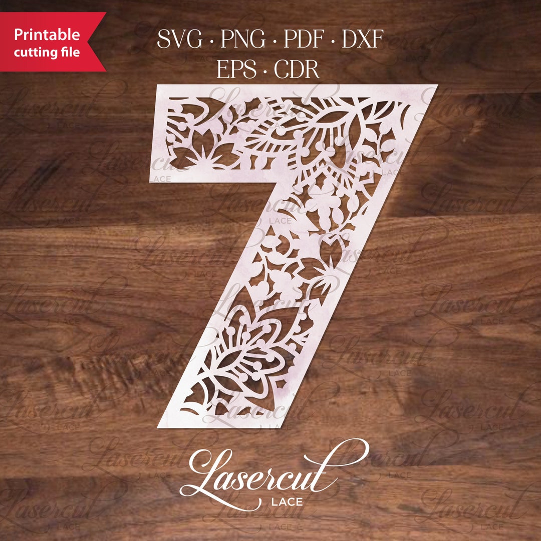 Floral Number 7 Seven, Lasercut Numbers Vector Template, Fancy Digits ...