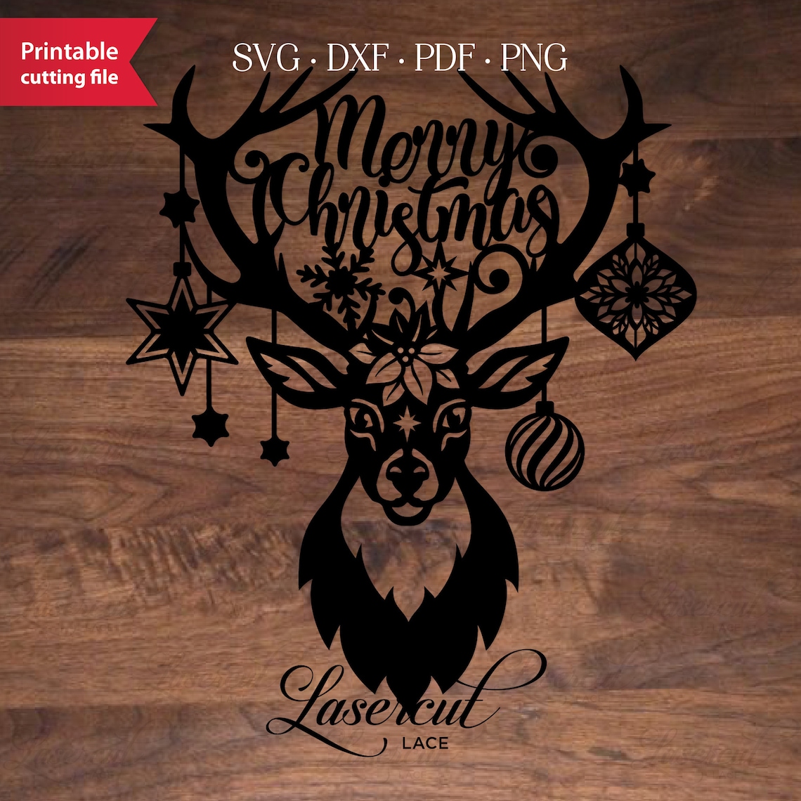Christmas Stag Deer SVG Cut File, Merry Christmas Reindeer Head With ...