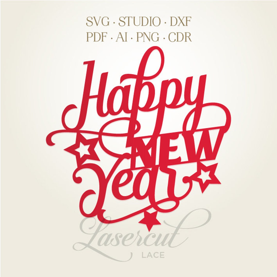 Happy New Year Lettering SVG Laser Cut Vector File Template | Etsy