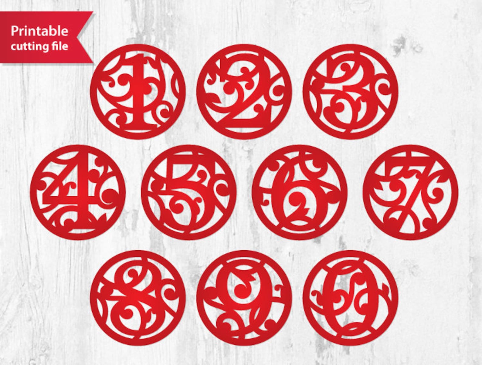 Round Flourish SVG Monogram Table Numbers. Fancy Laser Cut Numbers ...