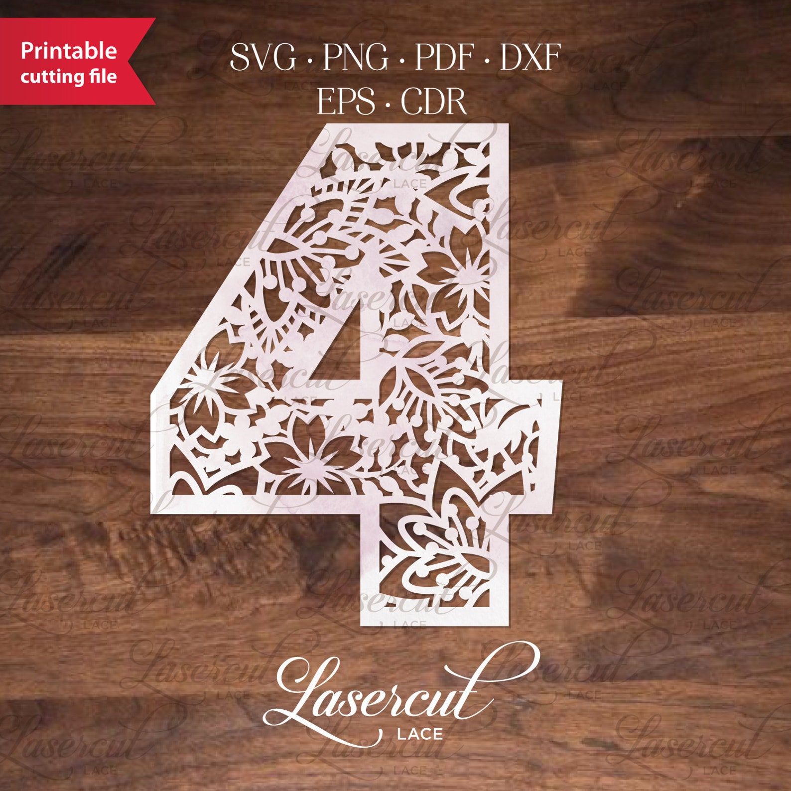 Number 4 FOUR SVG cut file for Cricut Floral numbers lasercut | Etsy