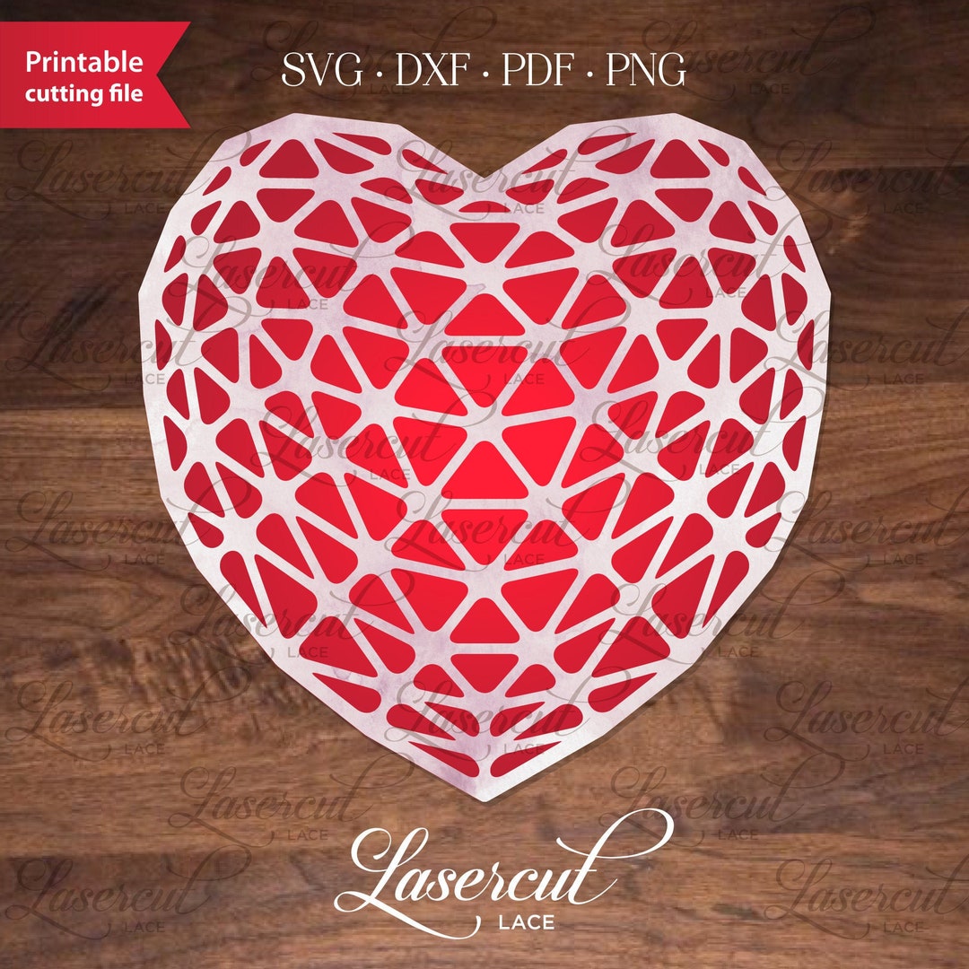 Heart SVG Cut File, Geometric Heart Dxf Paper Cutting Template ...