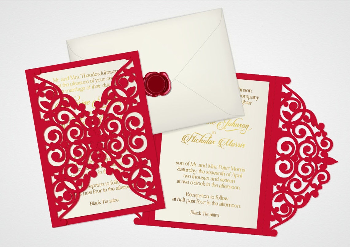 SVG Lasercut Wedding Invitation Template, Cutting File 4 Cricut, 5x7 ...
