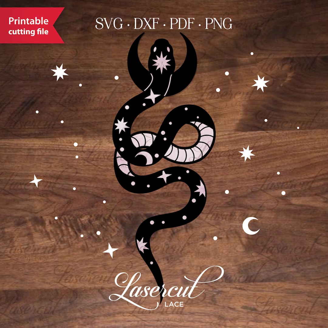 Celestial Serpent SVG, Snake Moon and Stars Dxf Cutting File, Cosmic ...