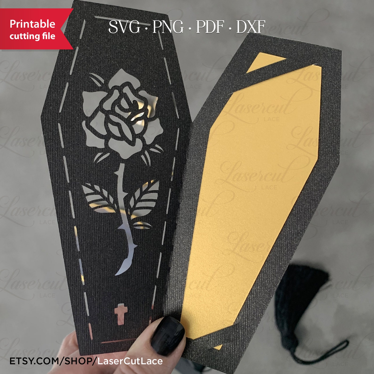Gothic Floral Coffin Card Svg, Halloween Party Spooky Invitation Cut ...