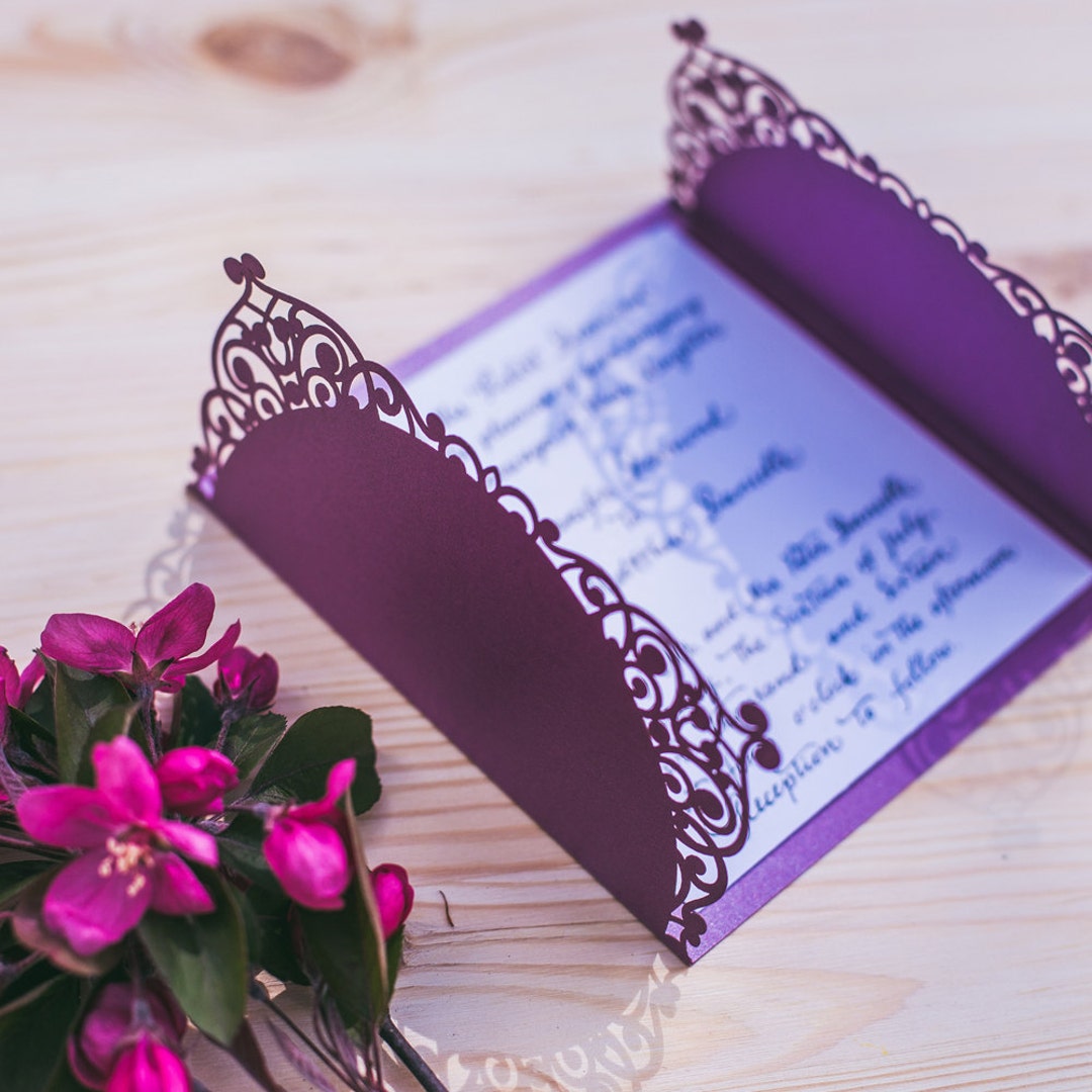 Sqare Wedding Invitation SVG 5.25x5.25" Card, Laser Cut Template File ...