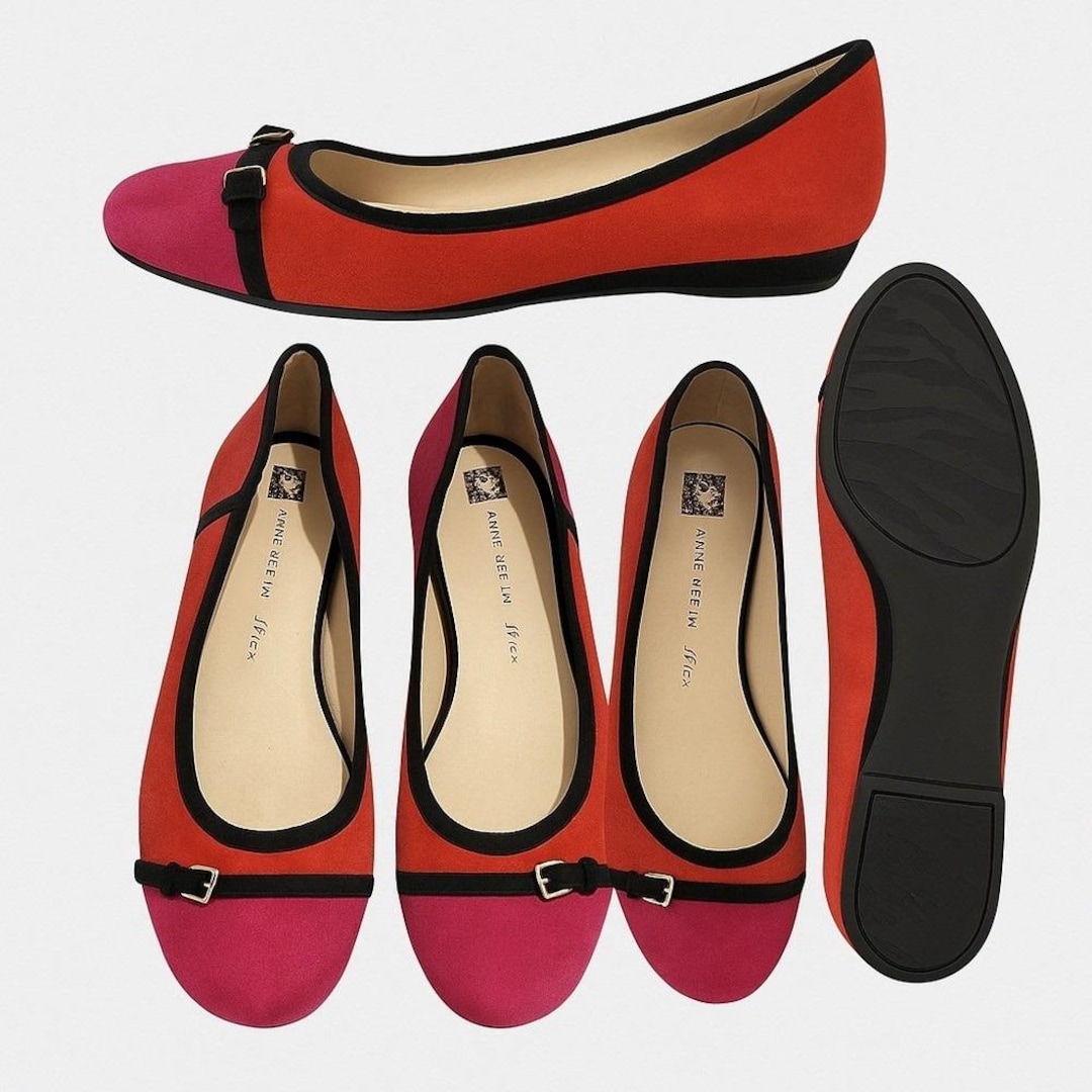 Retro Anne Klein Iflex Suede Colorblock Flats | Pink Red Ballet Shoes ...