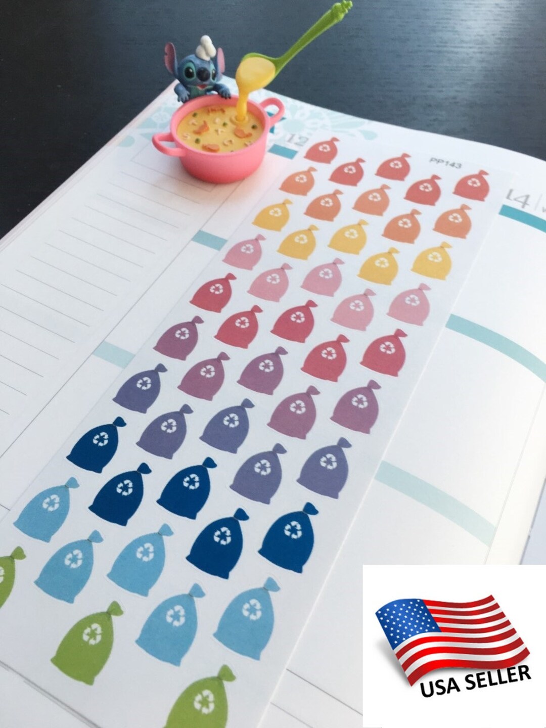S-143 -recycle Bags,trash Day, Recycle Bin, Recycling: Planner Stickers ...