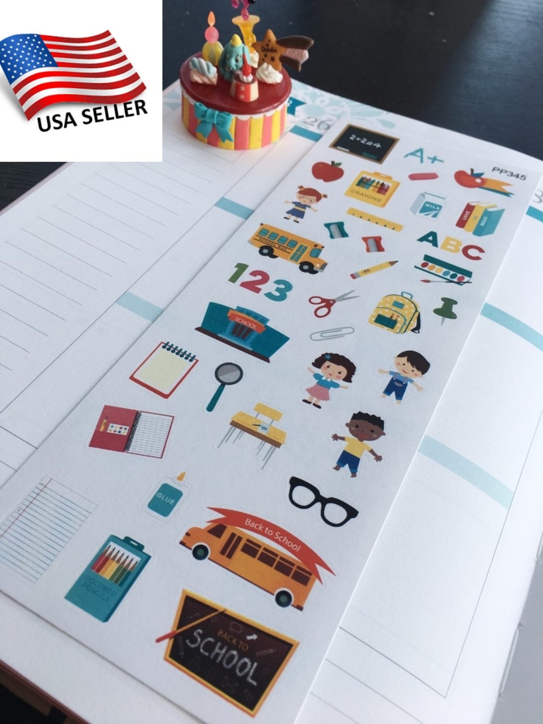 Back to School Planner Stickers: School Bus, Books, Pencils - Etsy