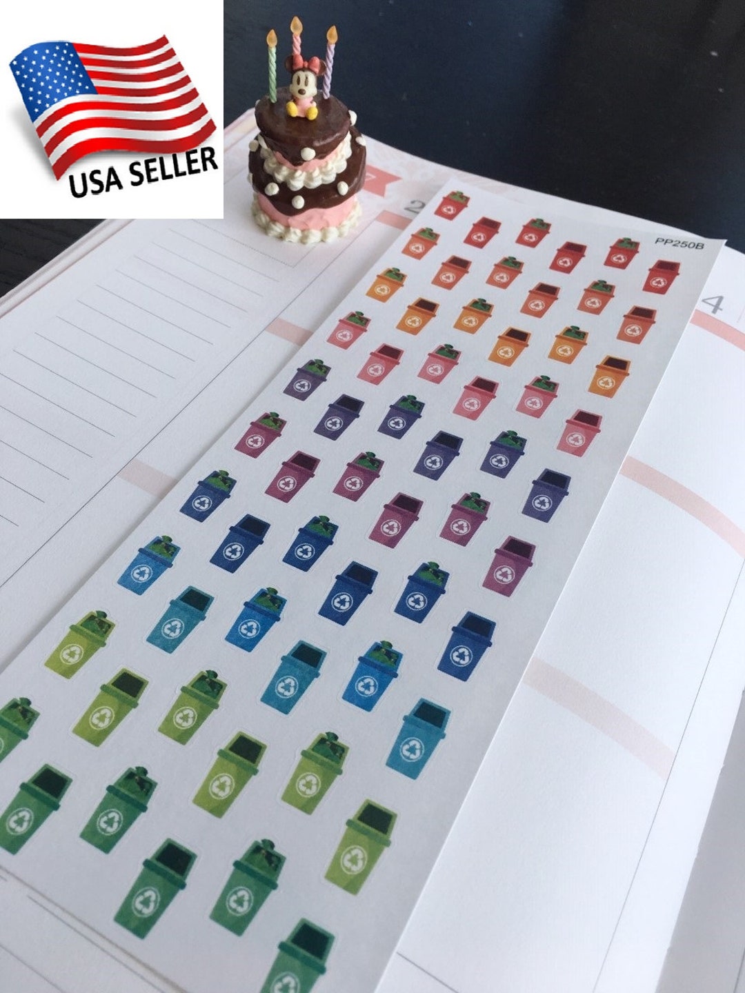 Trash Day, Recycle Bin, Recycling, Rainbow Colors: Planner Stickers ...
