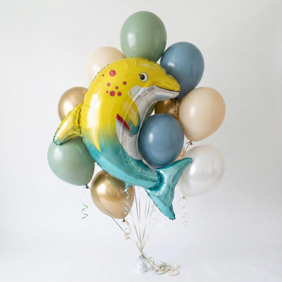 Cute Dolphin Balloon Bouquet for Baby Shower, Ocean Theme Birthday ...