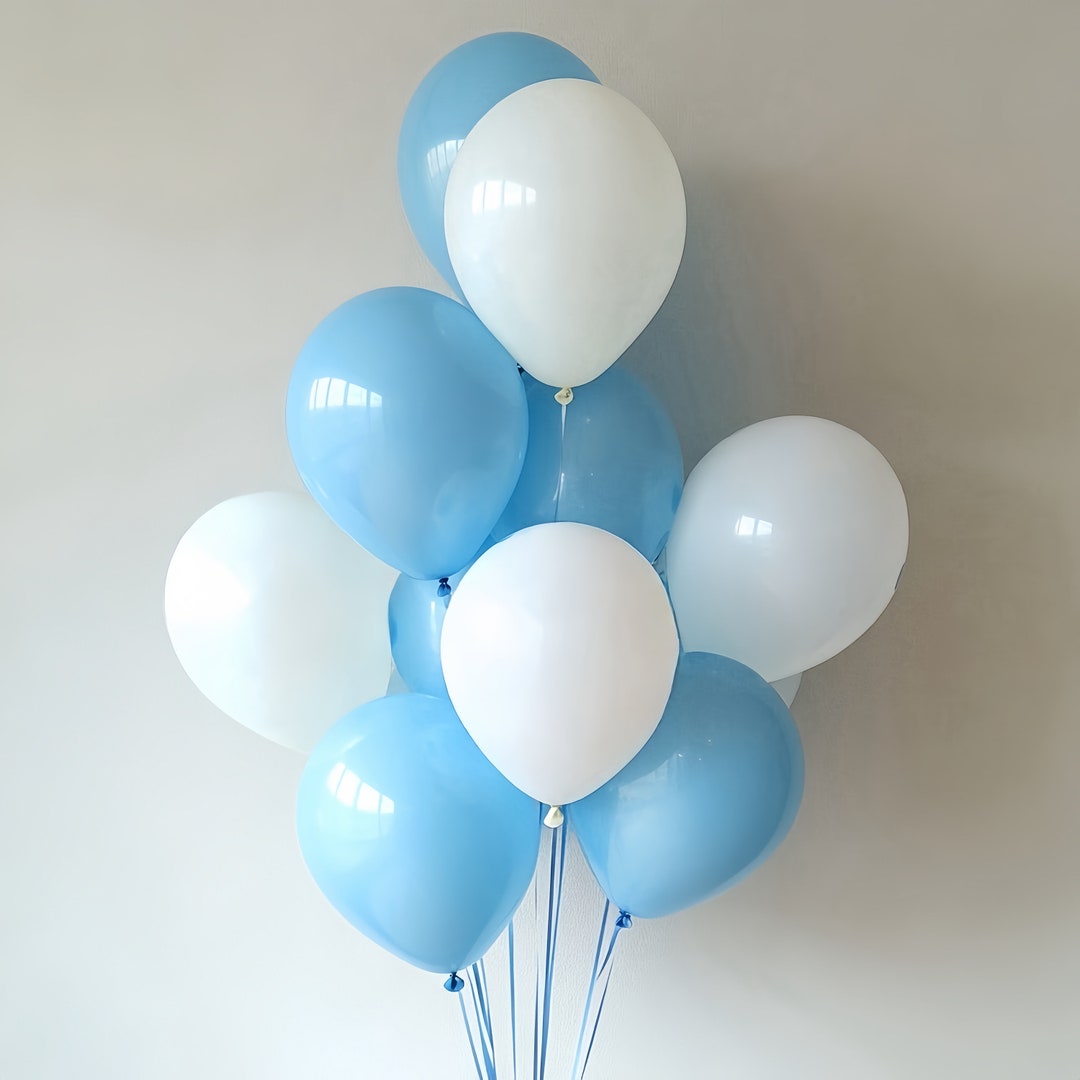 Baby Blue White Balloons, Balloon Bouquet, Elegant Party Decor, Baby ...