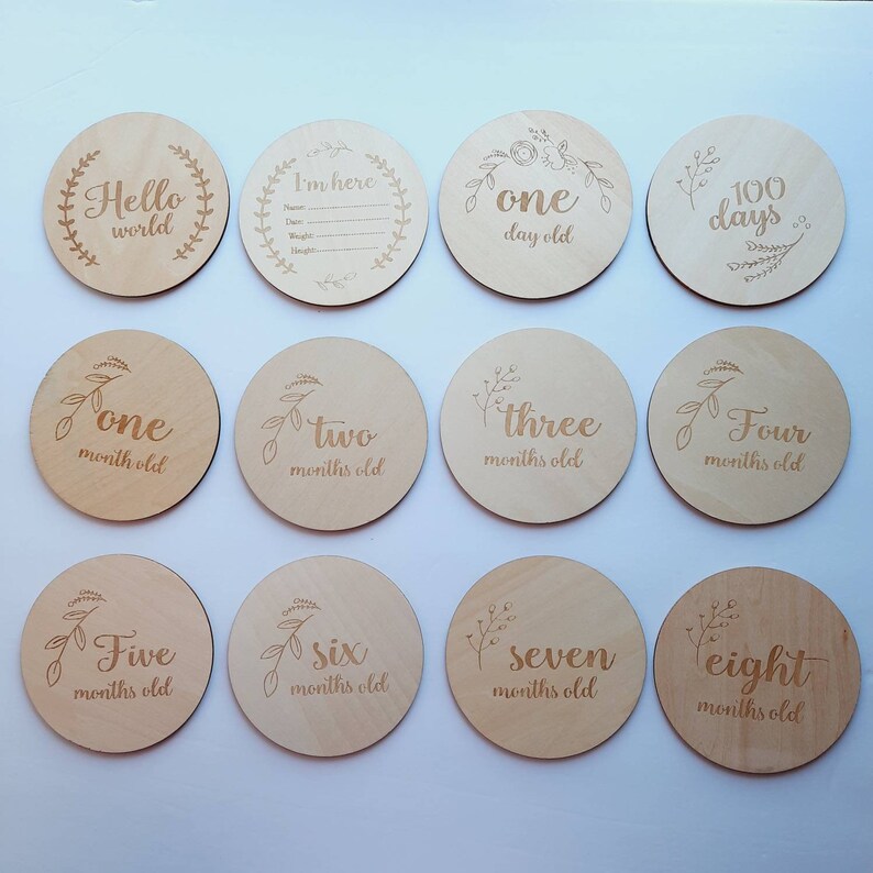 16pcs Baby Rustic Wood Month Milestones, Botanical Theme 1-12 Month ...