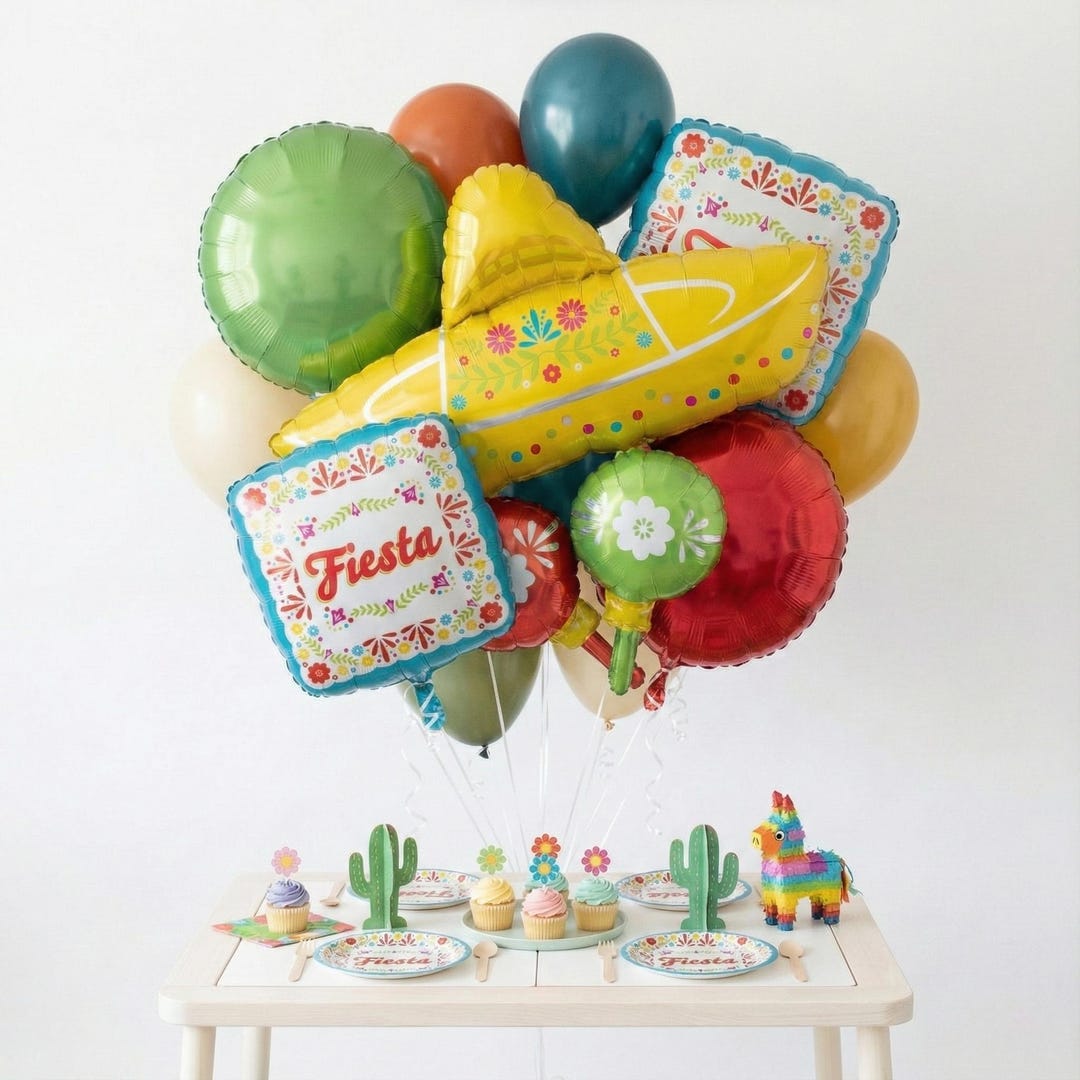 Fiesta Balloon Bouquet for Party Decor, Colorful Mexican Theme Balloons ...