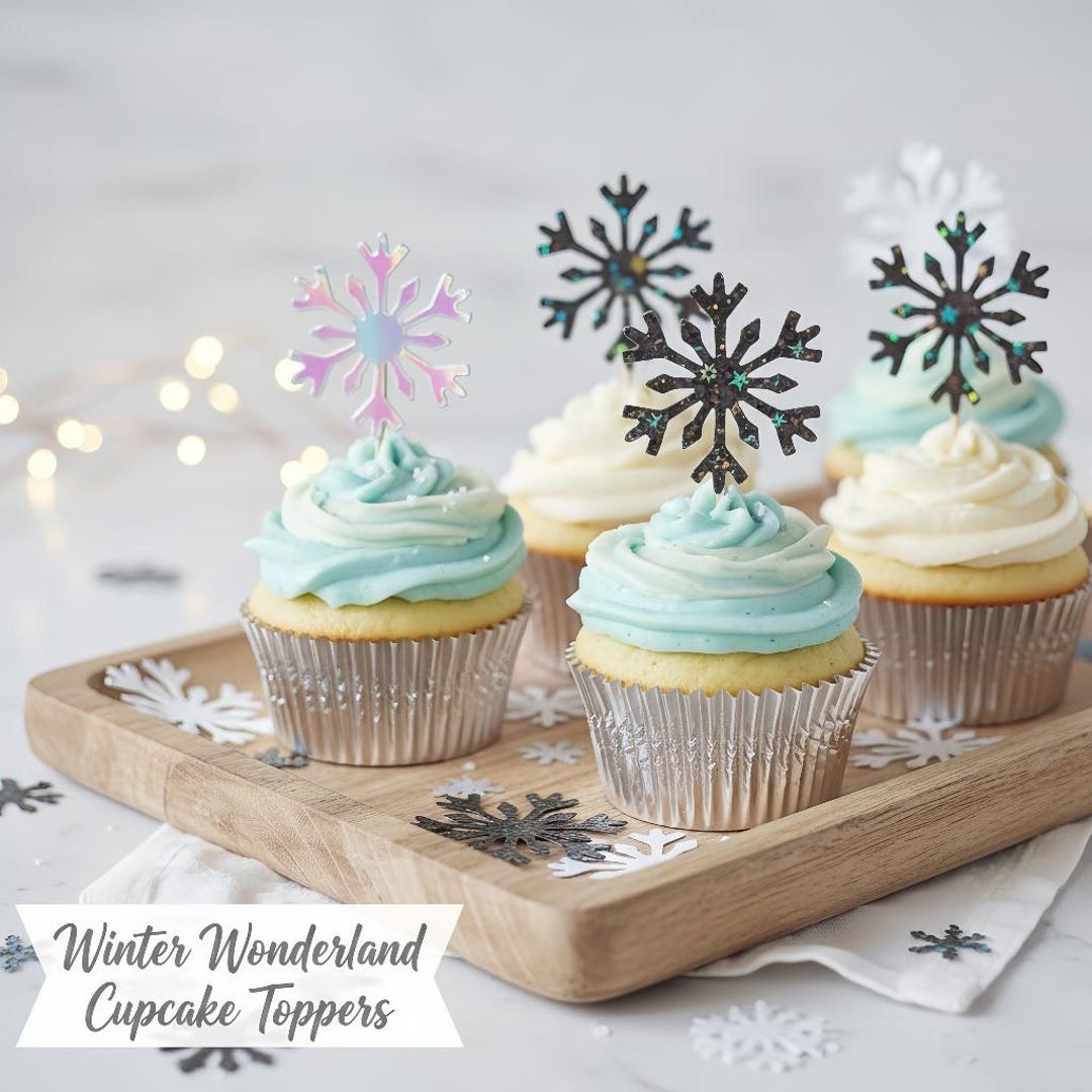 Snowflake Cupcake Toppers Winter Party Decor | Holographic Glitter Cake ...
