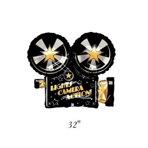 5pcs Lights Camera Action Projector Balloon Set Foil Gold Star Balloon ...