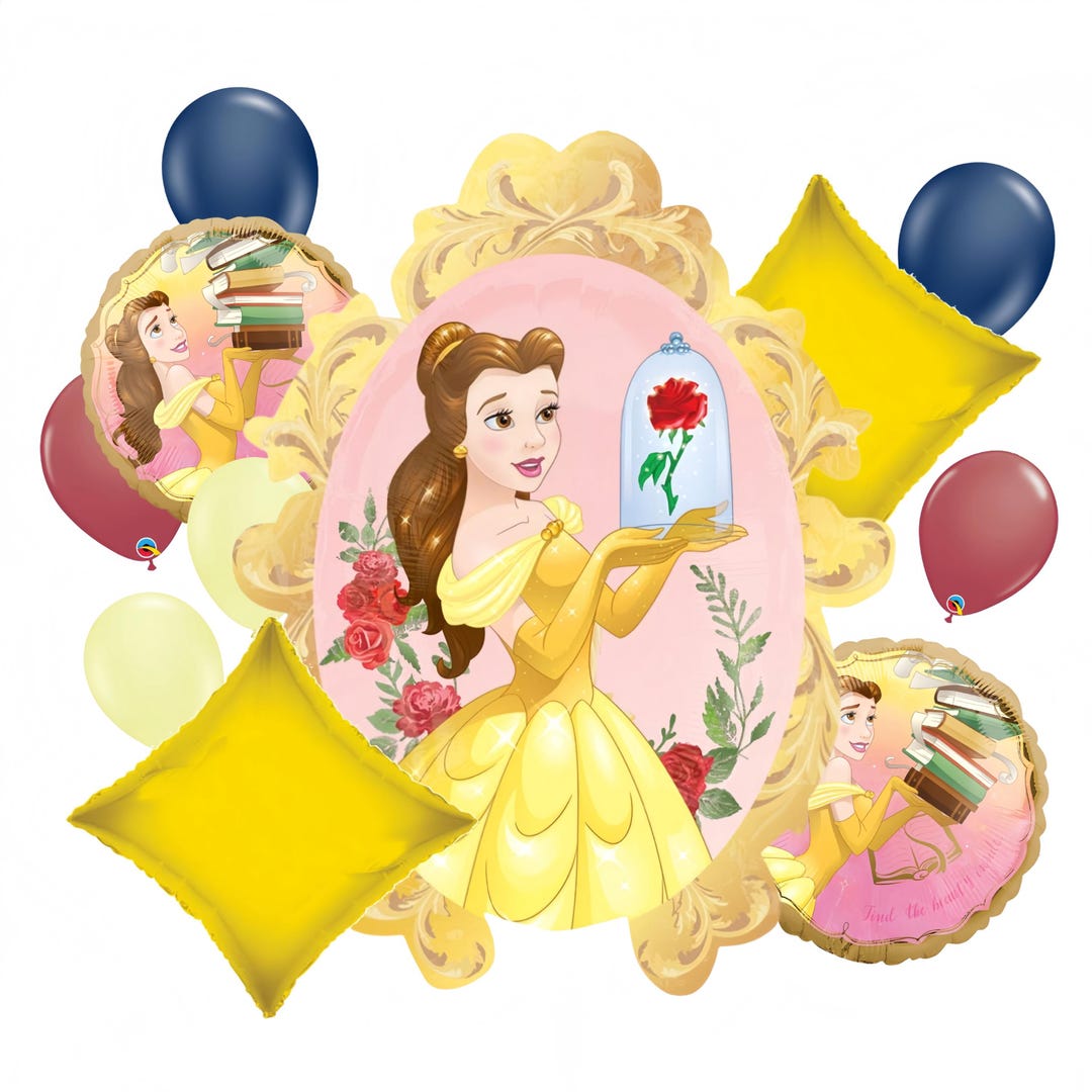 Beauty and the Beast Balloon Set, Princess Belle Foil Balloons & Latex ...