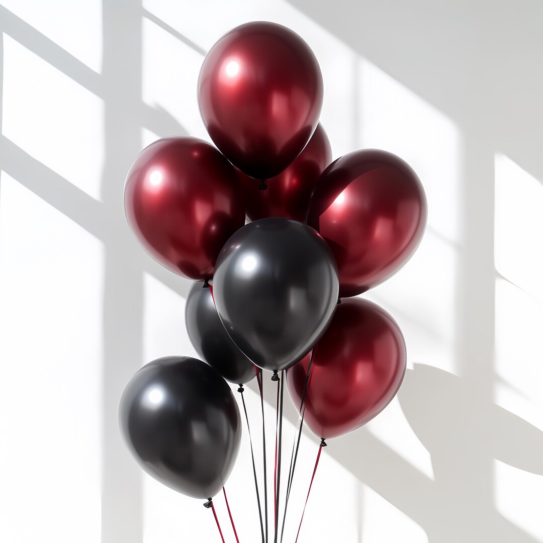 10piece Balloon Set Cranberry Red Black Latex Balloons for Parties ...