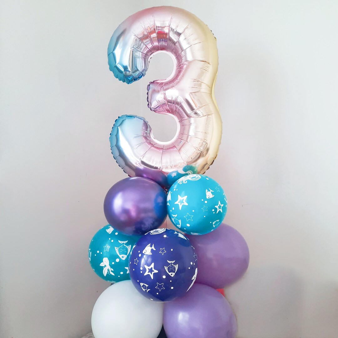 Mermaid Balloon Tower Mermaid Number Balloon Mermaid Birthday ...