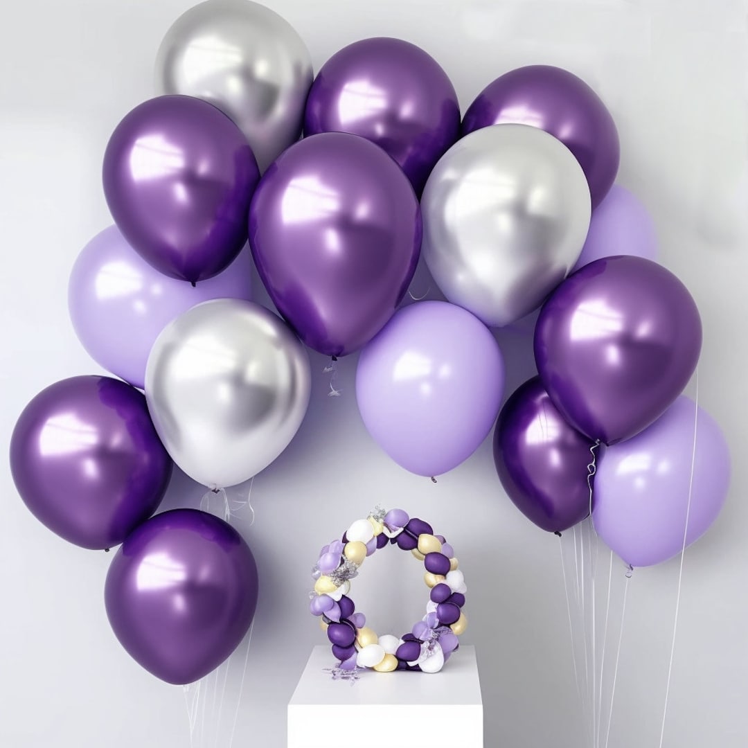 15pcs Purple Chorme Silver Balloon Bouquet Birthday Party Decorations ...