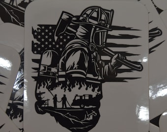 USA Flag Firefighter Decal Sticker, Fireman Window Decal, Forest ...