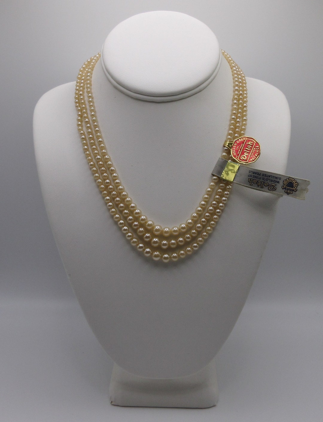 Vintage Deltah "carmen" Faux Pearls 3 Strand Necklace With Marked ...