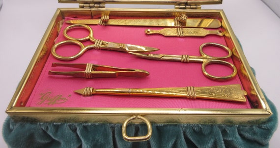 Vintage Griffon Manicure Set or Boudoir Set - Gem