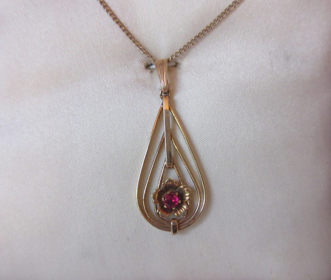 Vintage Art Deco Signed LS Necklace and Marked 10K With "ruby" - Etsy