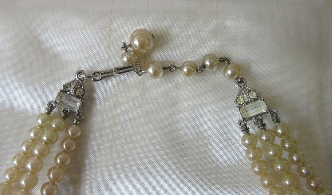 Vintage Deltah Faux Pearls Triple Strand Knotted Necklace With ...