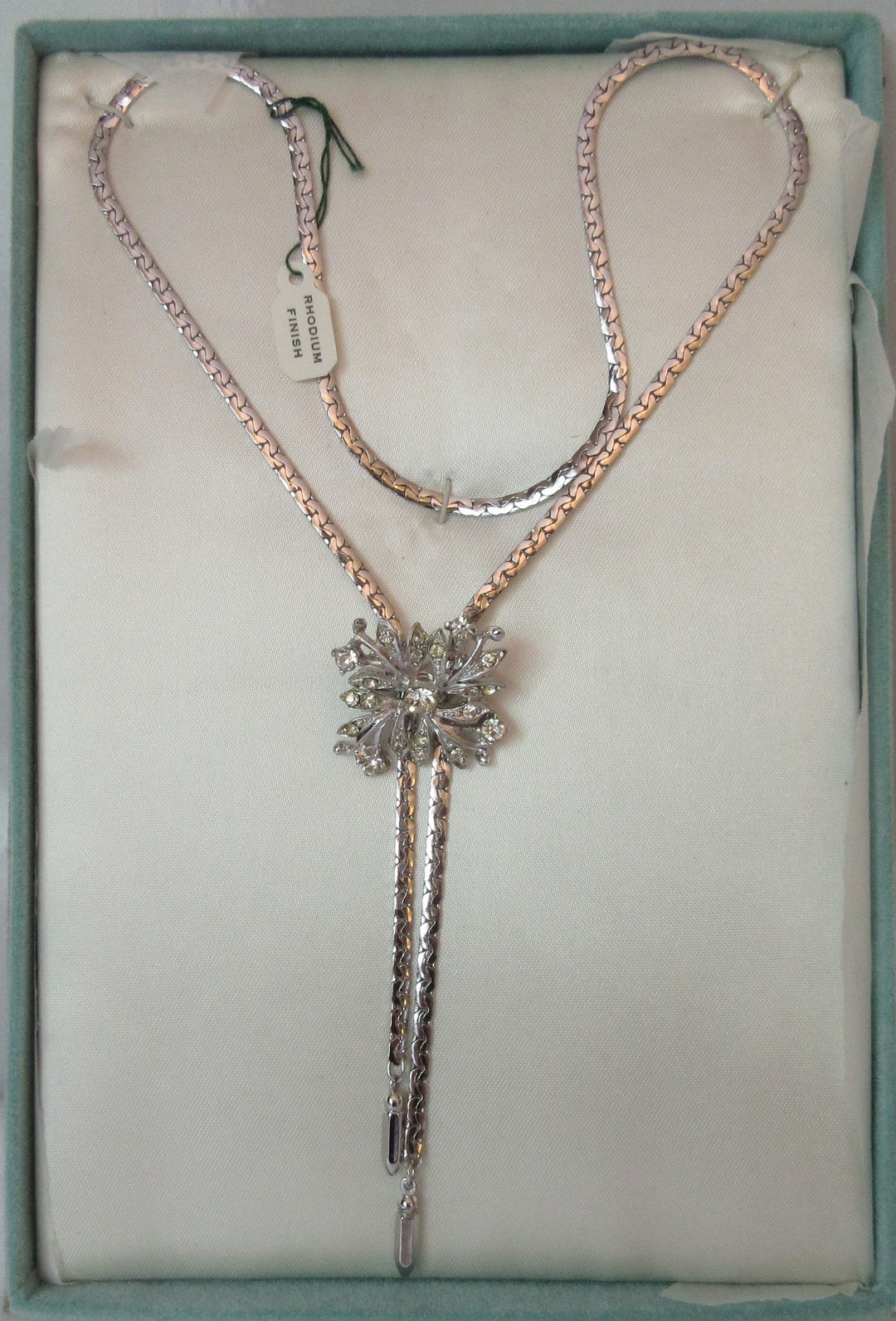 Vintage Rhinestone Lariat Necklace in the Original Presentation casket ...