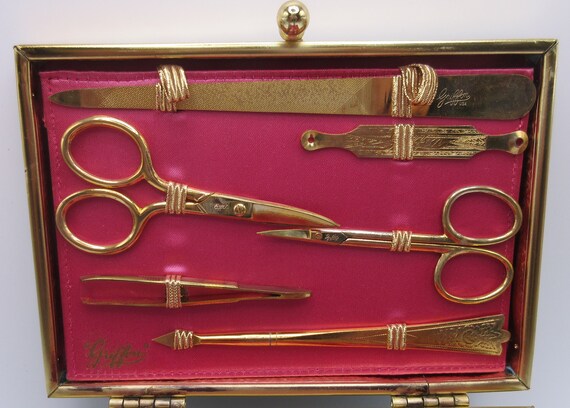 Vintage Griffon Manicure Set or Boudoir Set - Gem