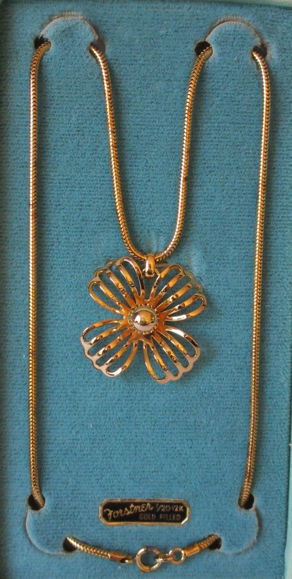 Vintage signed Forstner 4 leaf clover Necklace - Gem
