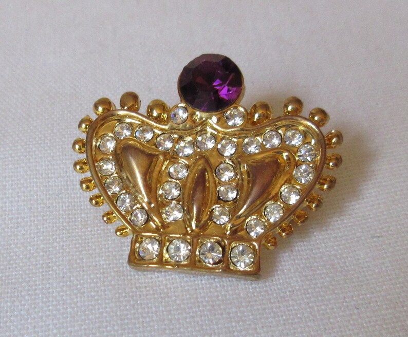 Vintage Crown Pin With Rhinestones - Etsy