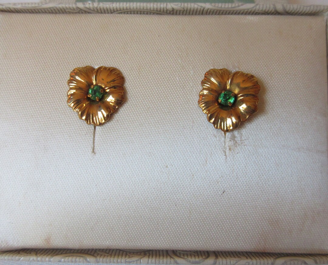 Vintage Marked 10 K Gold Screw Back Earrings With "emeralds" - Etsy