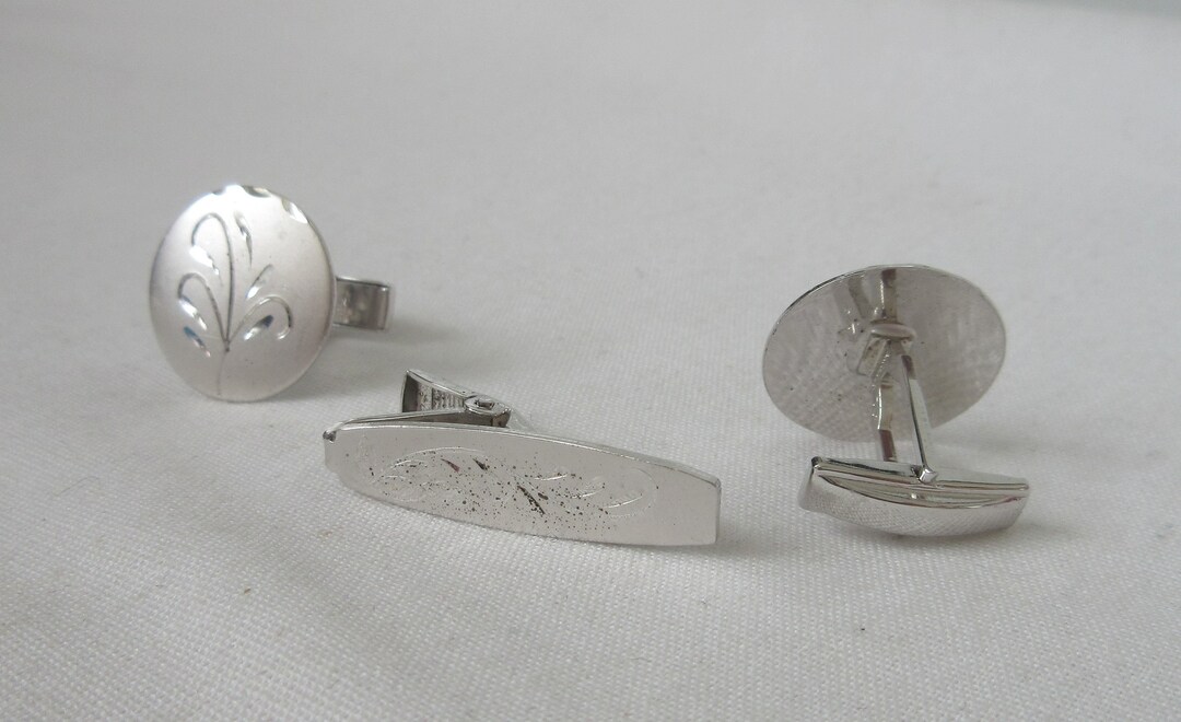 Vintage signed JML and marked Sterling Cuff Links and Tie Bar set - Etsy.de