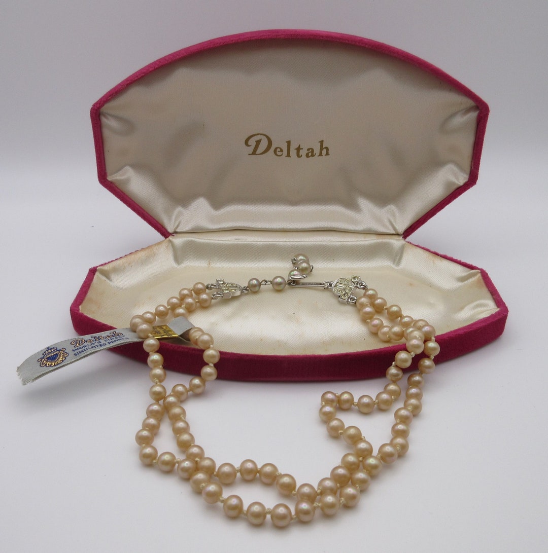 Vintage Signed Deltah Double Strand Cultique Knotted Simulated Pearls ...