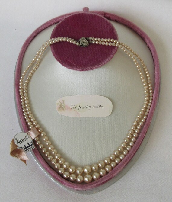 Vintage Signed MARVELLA Faux Pearl Double Strand Necklace - Etsy