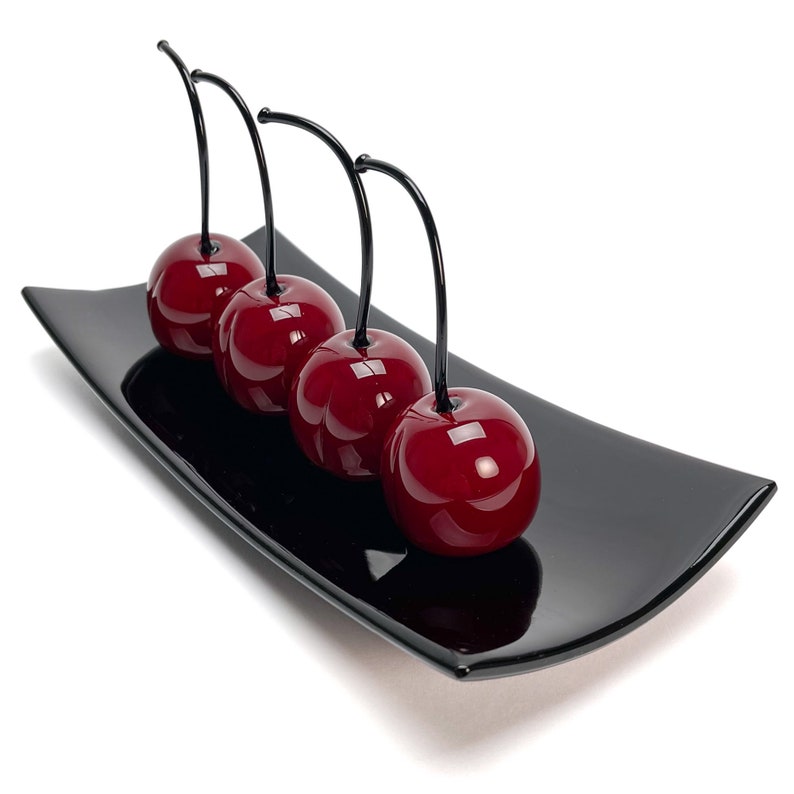 Set 4 Big Cherries With Black Plate "love and Elegance" - Murano Glass ...