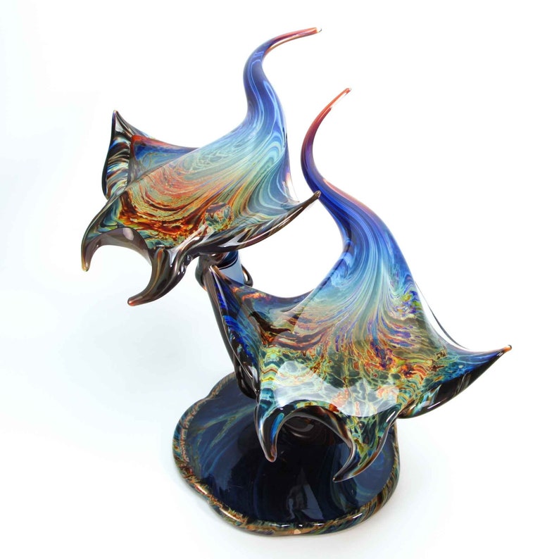 Murano Glass Manta Ray Sculpture: Chalcedony Technique, Coastal Decor ...