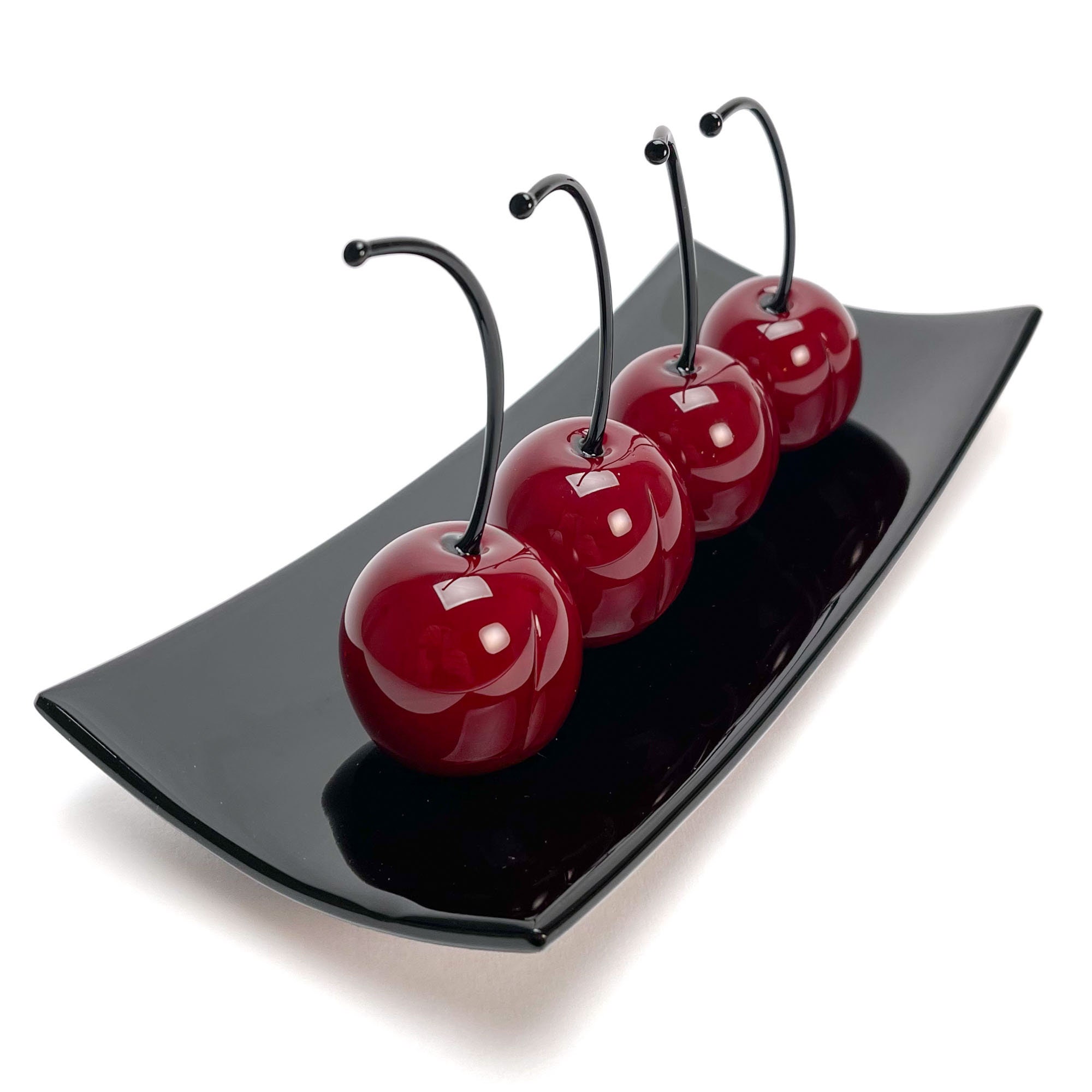 Set 4 Big Cherries With Black Plate "love and Elegance" - Murano Glass ...